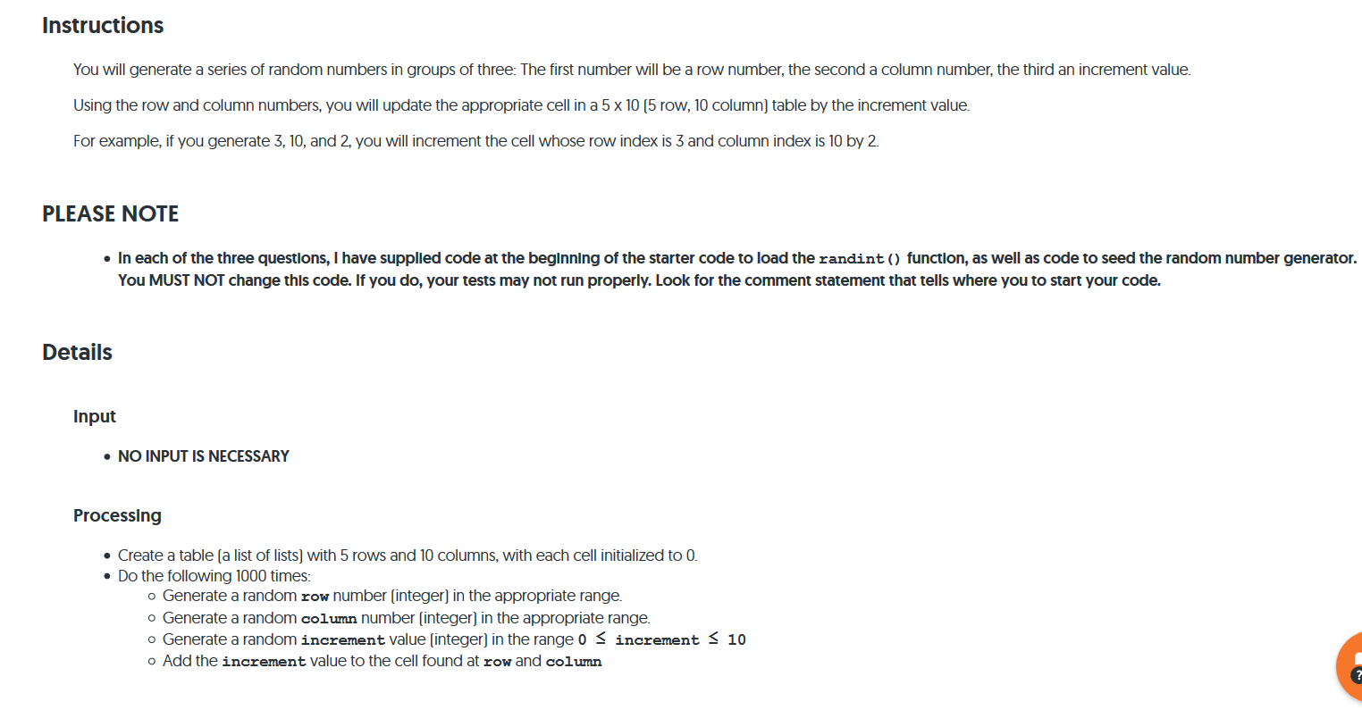 Solved Instructions You will generate a series of random | Chegg.com
