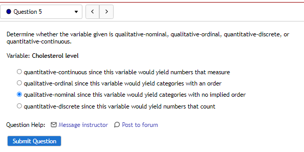 Solved Determine whether the variable given is | Chegg.com