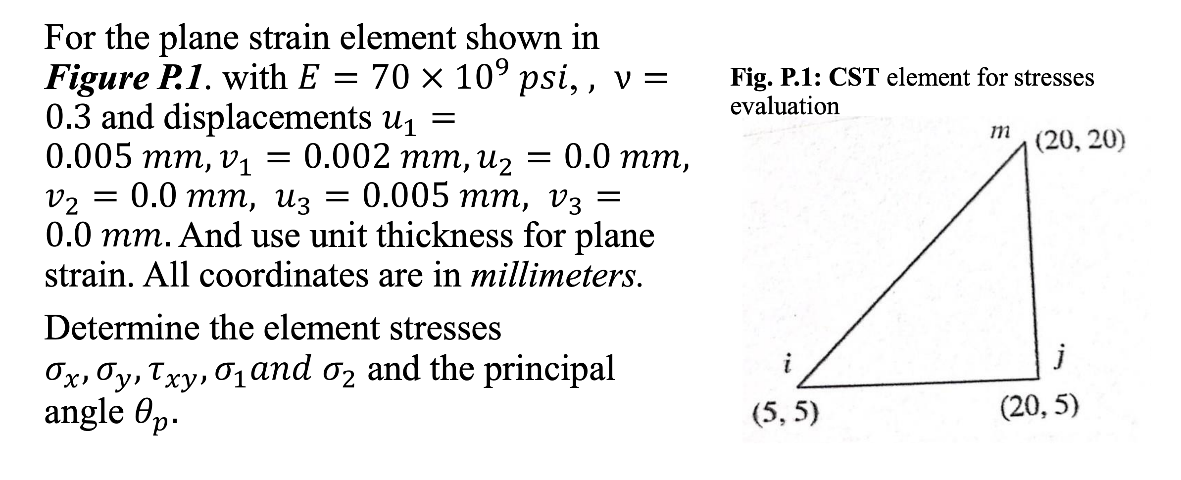 Solved Fig. P.1: CST element for stresses evaluation (20, | Chegg.com