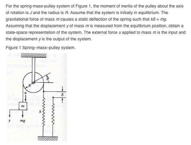 Solved For the spring-mass-pulley system of Figure 1, the | Chegg.com