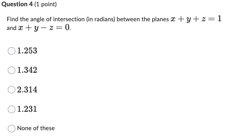 Solved Find the angle of intersection (in radians) between | Chegg.com