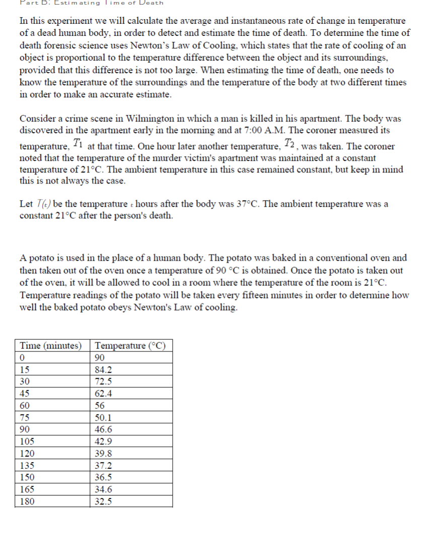 Solved Part B. Estimating Time of Death In this experiment | Chegg.com