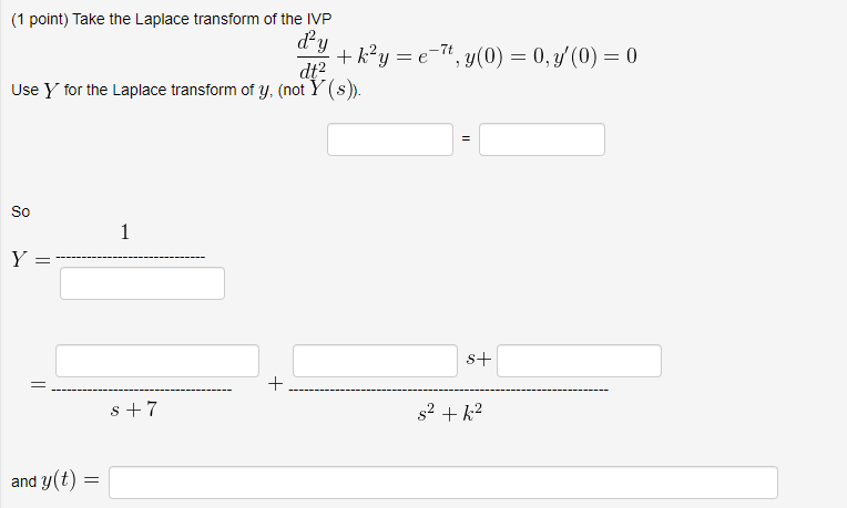 Solved y(0) = 0, y'(0) = 0, = = (1 point) Consider the | Chegg.com