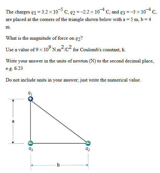 Solved The charges q1=3.2×10−5C,q2=−2.2×10−4C, and | Chegg.com
