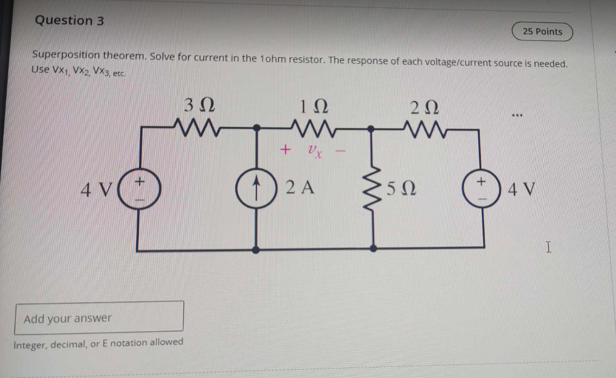 Solved Superposition theorem. Solve for current in the 1ohm | Chegg.com
