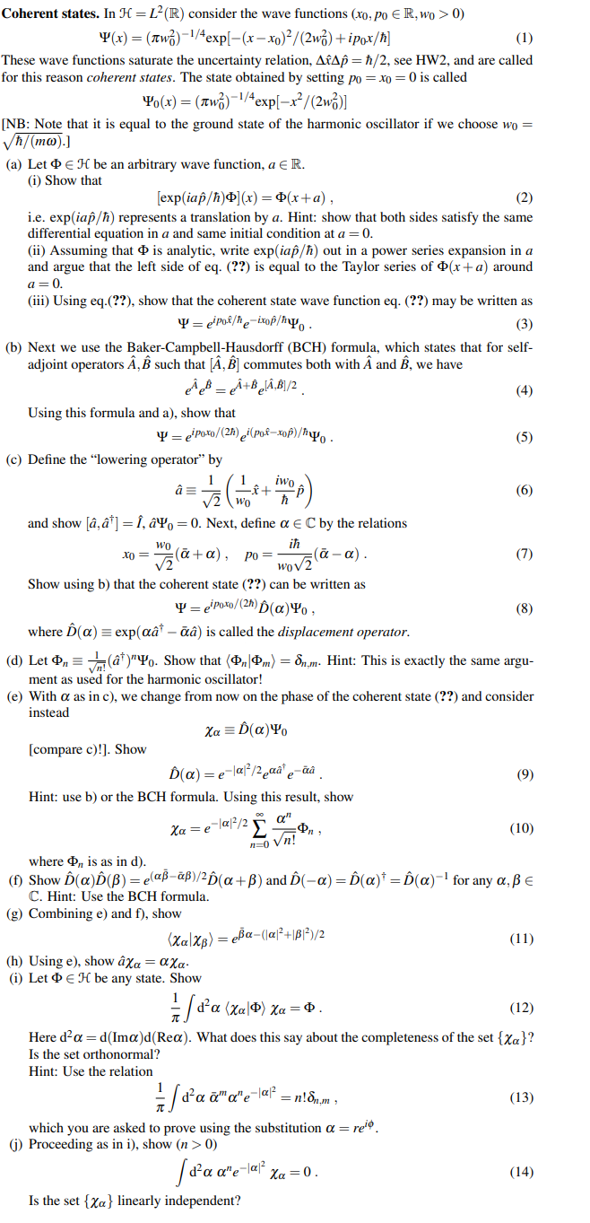 Coherent states. In H=L2(R) consider the wave | Chegg.com