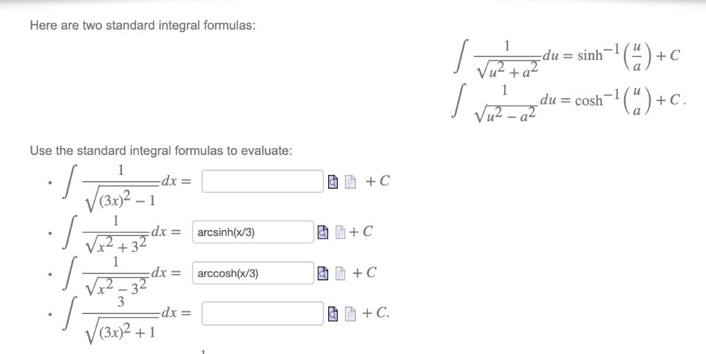 Solved Here are two standard integral formulas + a du cosh | Chegg.com