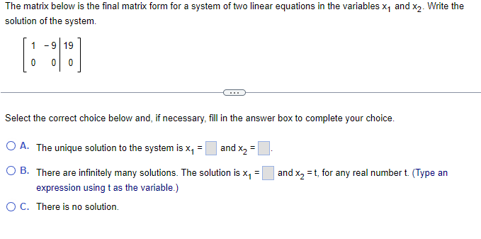 Solved The matrix below is the final matrix form for a | Chegg.com