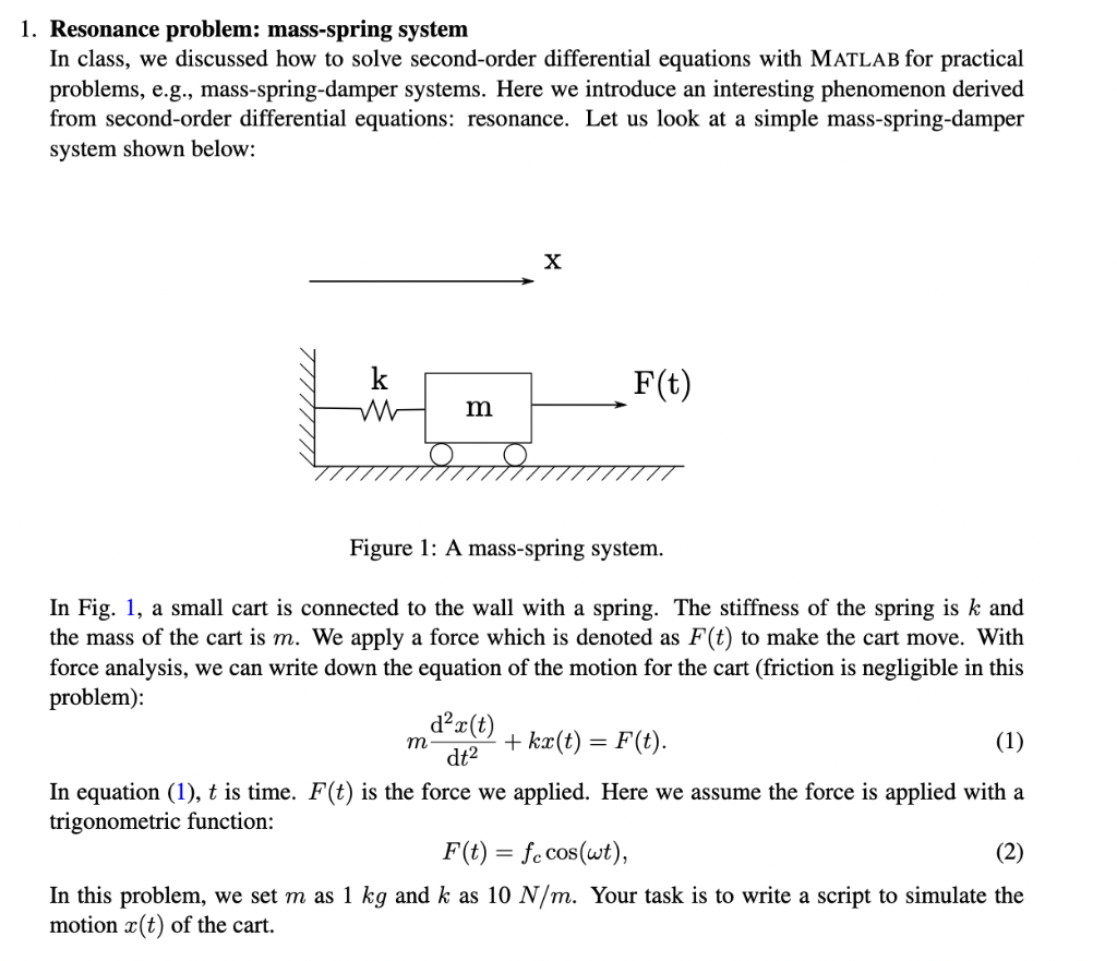 Solved 1. Resonance problem: mass-spring system In class, we | Chegg.com