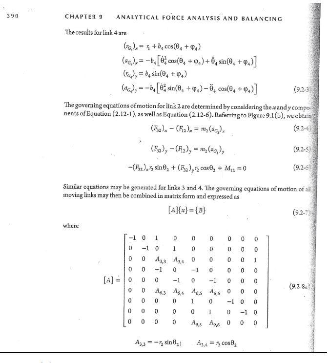 Force Analysis of Fourbar: Using the equations in the | Chegg.com