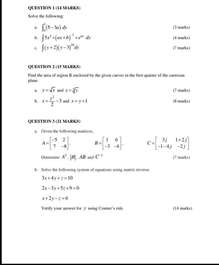 Solved QUESTION 1 (14 MARKS) Solve the following: S (5 - 3a) | Chegg.com