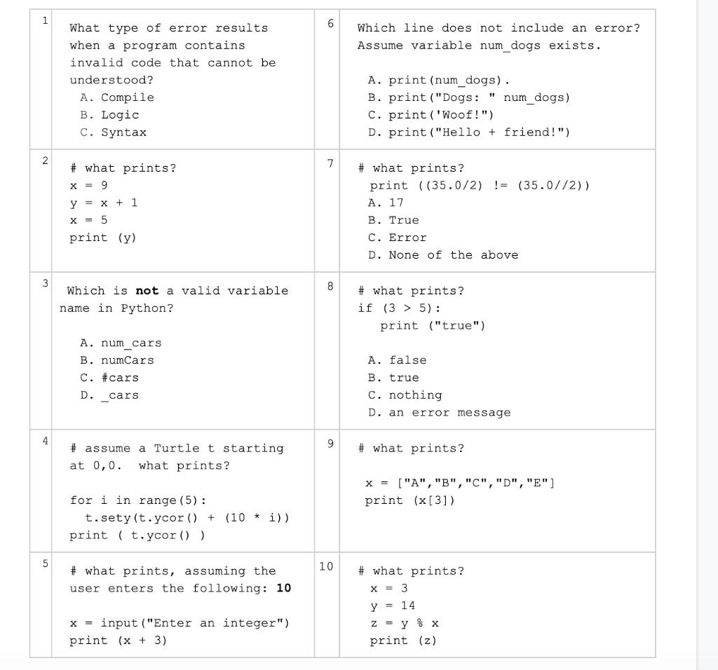 Solved Which Line Does Not Include An Error Assume Variable 