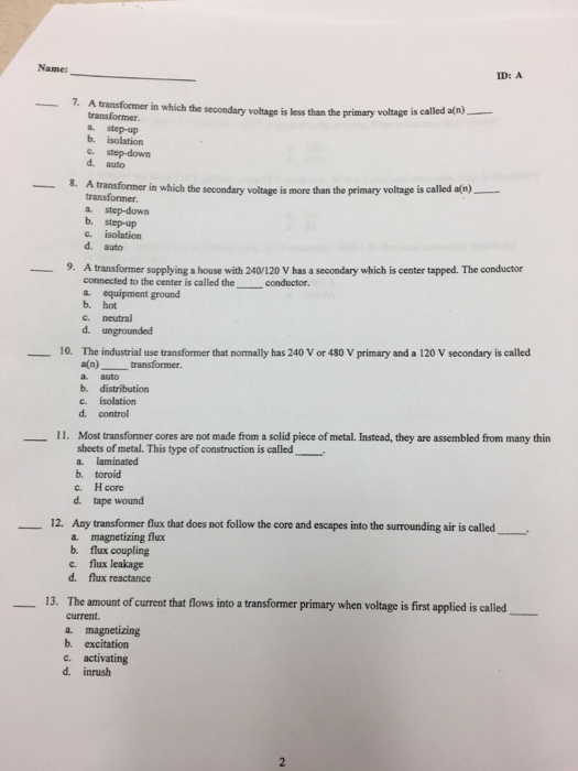 Solved ID: A Name: Class: Date: Unit 28 Multiple Choice | Chegg.com