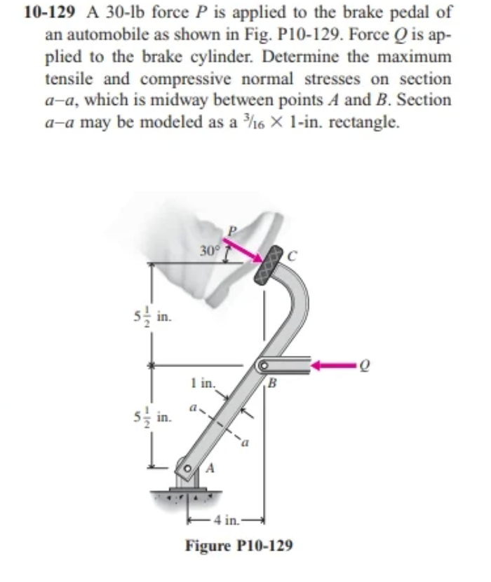 Solved 10-129 A 30−1 b force P is applied to the brake pedal | Chegg.com
