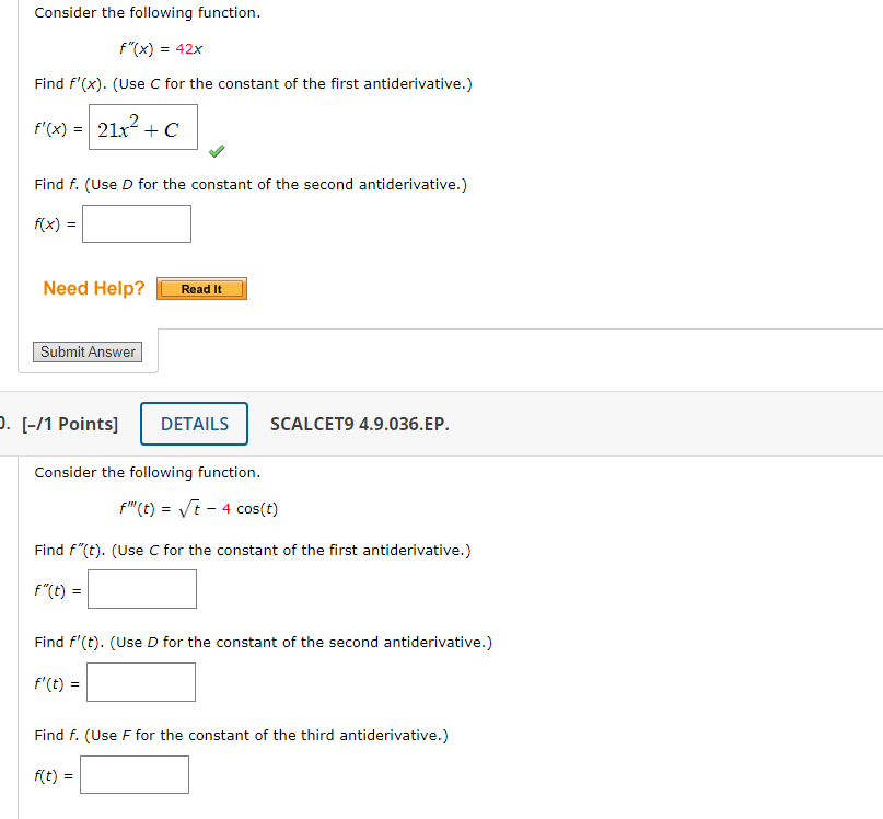Solved Consider the following function. f′′(x)=42x Find | Chegg.com