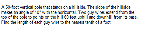 Solved A 50-foot vertical pole that stands on a hillside. | Chegg.com