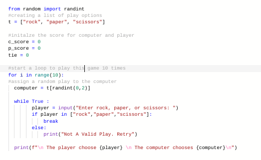 Solved from random import randint #creating a list of play | Chegg.com