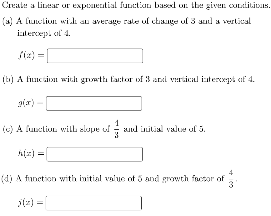 Solved Create a linear or exponential function based on the | Chegg.com