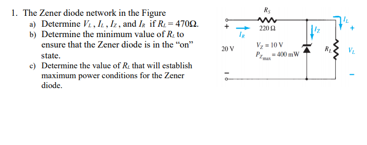 Solved RS 22022 IR 1. The Zener diode network in the Figure | Chegg.com