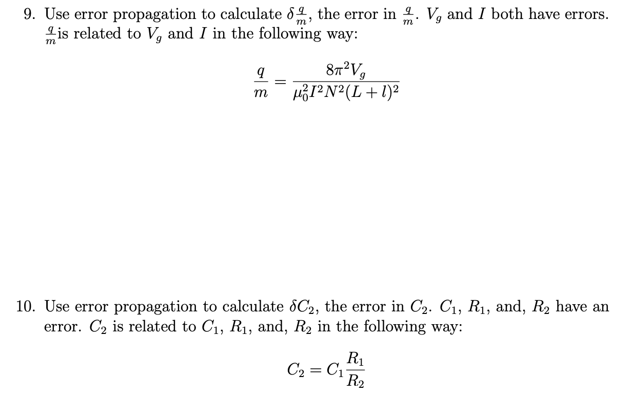 Solved 9. Use error propagation to calculate on the error in | Chegg.com