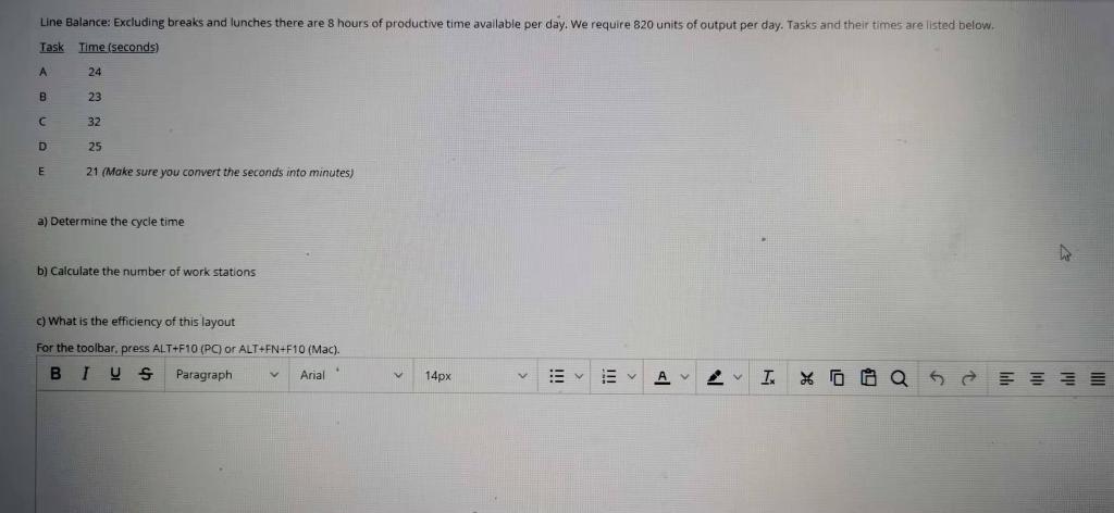 Solved Line Balance: Excluding breaks and lunches there are | Chegg.com