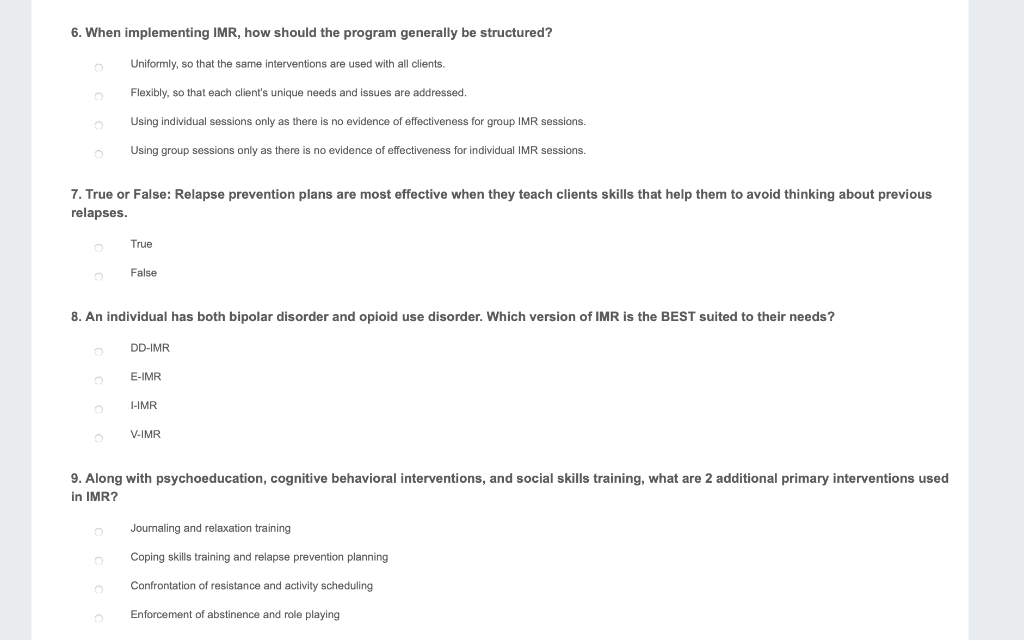 Solved 4. True or False: The IMR model includes a module | Chegg.com