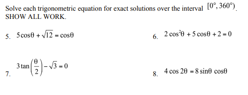 Solved Solve each trigonometric equation for exact solutions | Chegg.com