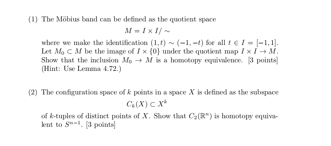Solved (1) The Möbius band can be defined as the quotient | Chegg.com