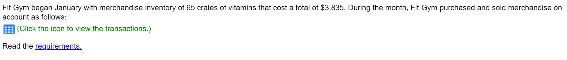 Solved Fit Gym began January with merchandise inventory of | Chegg.com
