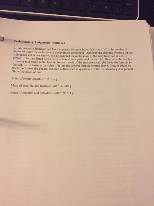 Solved Stoichiometry Hydrates Prelaboratory Assignment Name