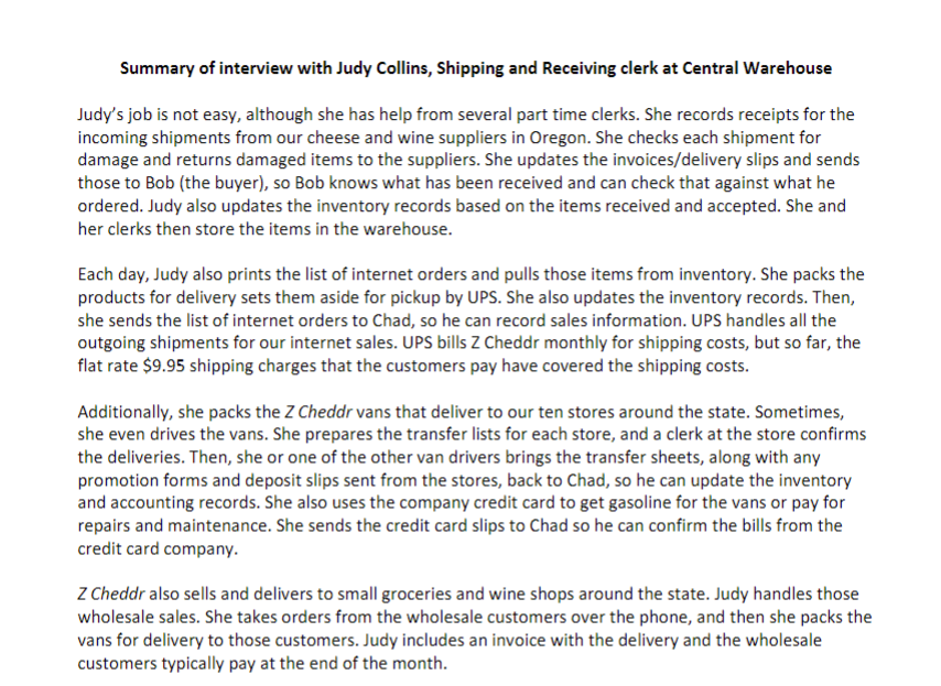 Solved Summary of interview with Judy Collins, Shipping and | Chegg.com