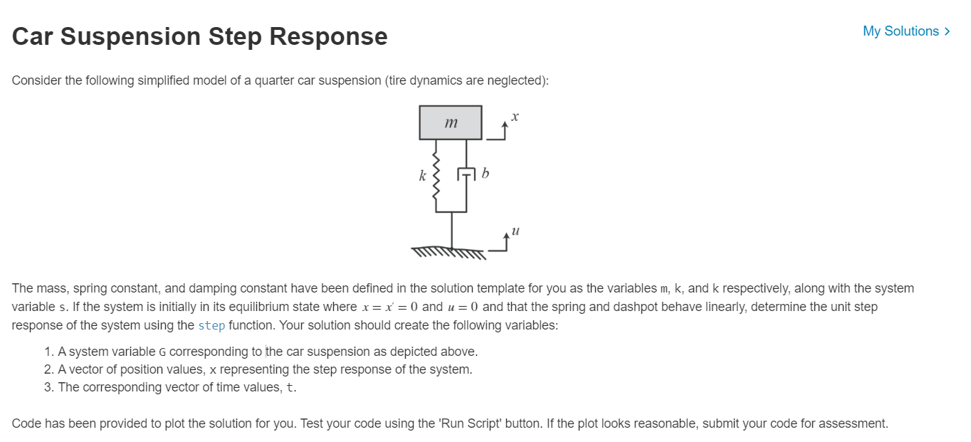 My Solutions > Car Suspension Step Response Consider | Chegg.com