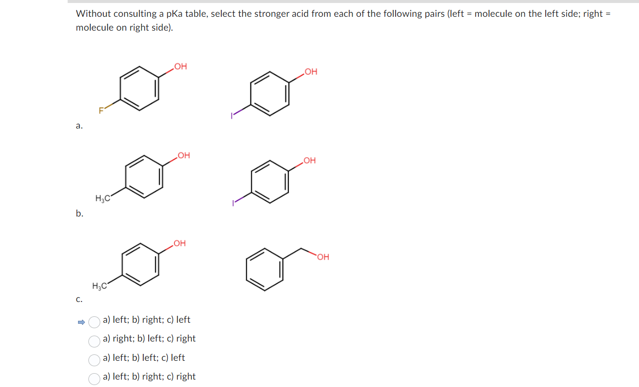 Solved Without consulting a pKa table, select the stronger | Chegg.com