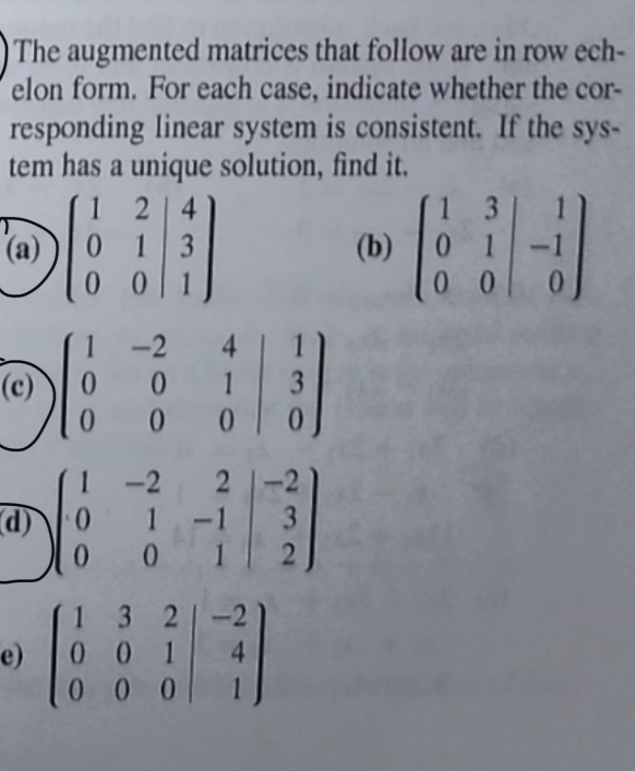 Solved The augmented matrices that follow are in row ech- | Chegg.com