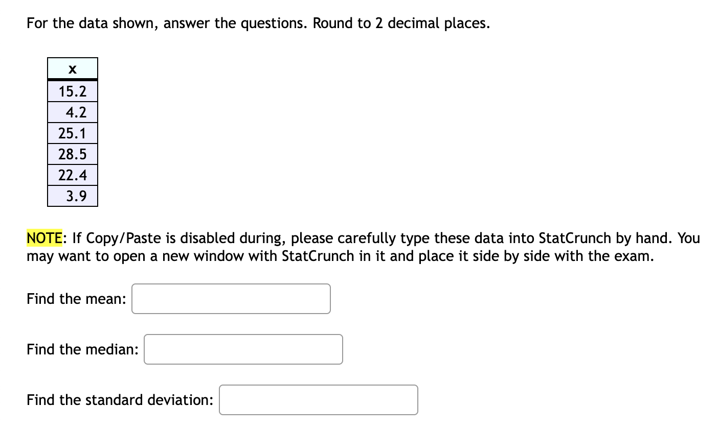 Solved For the data shown, answer the questions. Round to 2 | Chegg.com