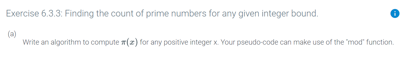 Solved pi(x) = # of primes between 2 and x, mod function | Chegg.com