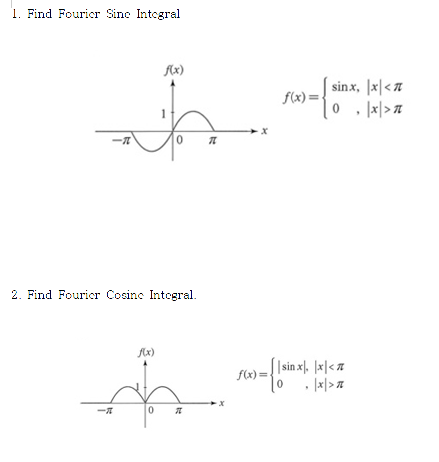 Solved 1 Find Fourier Sine Integral F X {sinx 0 ∣x∣ π
