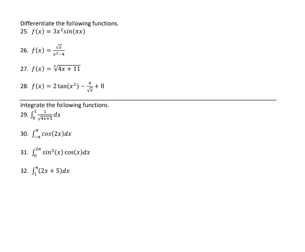 Solved Differentiate the following functions. 25. | Chegg.com