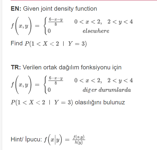Solved EN: Given joint density function f(x,y)={86−x−y00 | Chegg.com