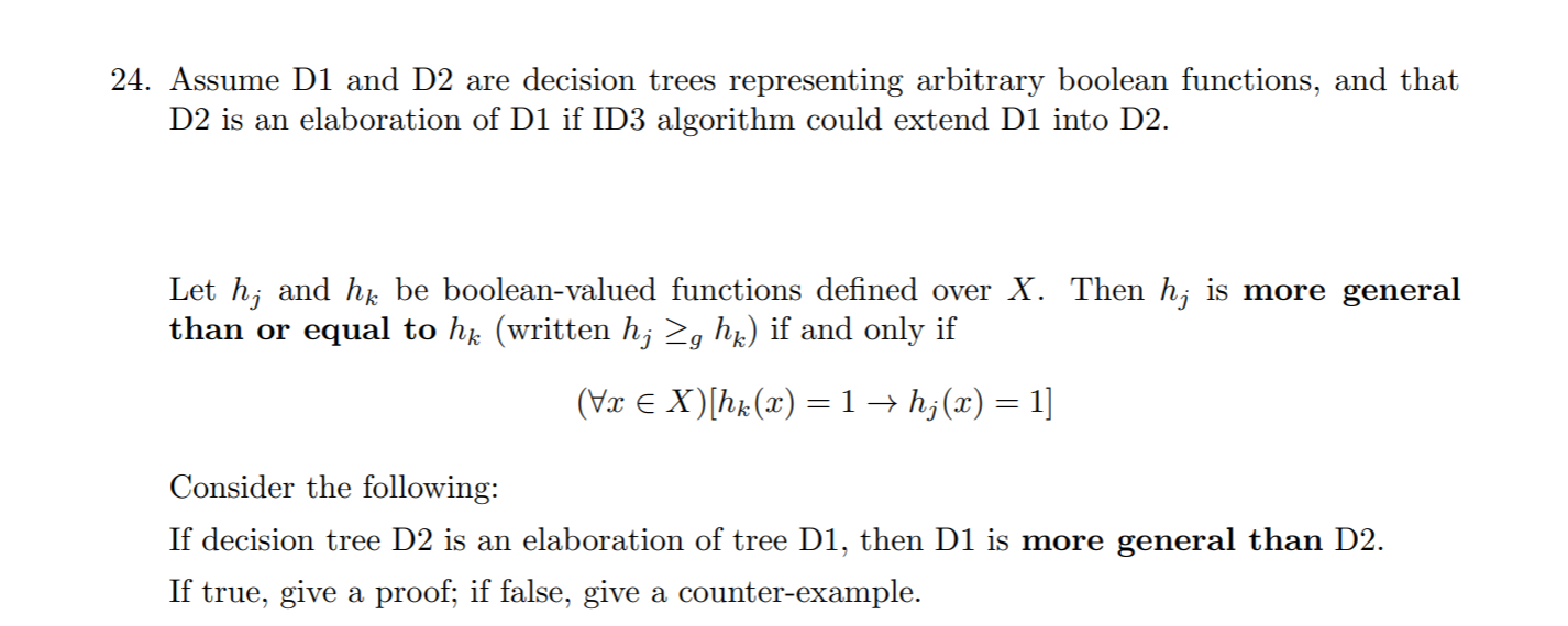 24. Assume D1 and D2 are decision trees representing | Chegg.com