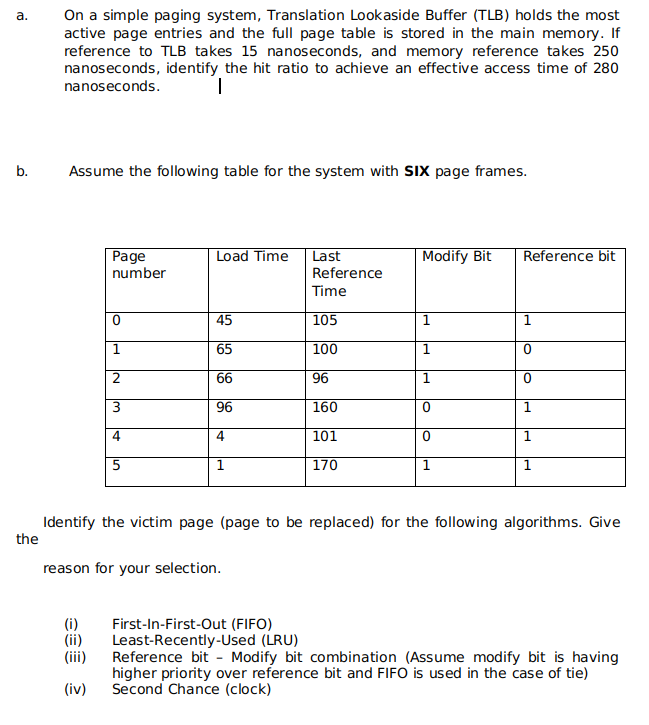 Solved a. On a simple paging system, Translation Lookaside | Chegg.com