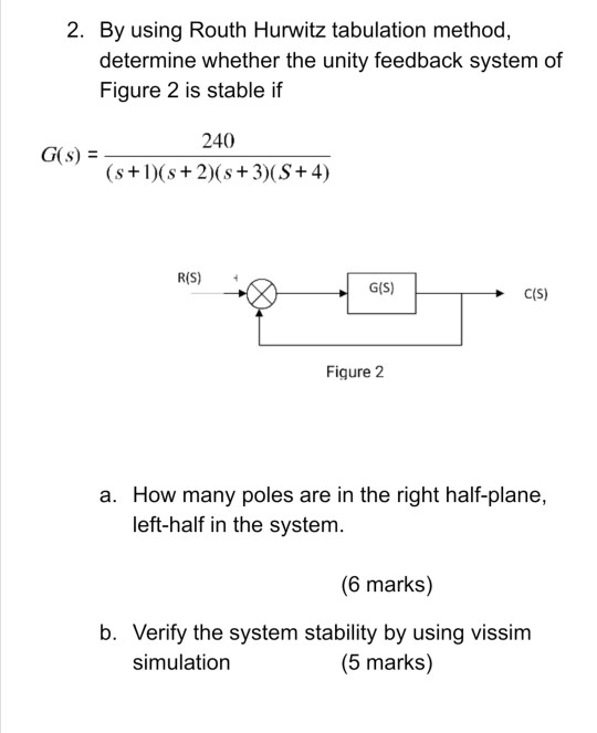Solved 2. By using Routh Hurwitz tabulation method, | Chegg.com