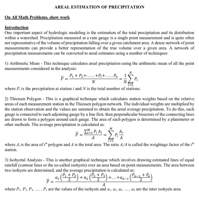 Solved AREAL ESTIMATION OF PRECIPITATION n All Math | Chegg.com