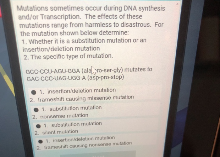 Solved Mutations sometimes occur during DNA synthesis and/or | Chegg.com