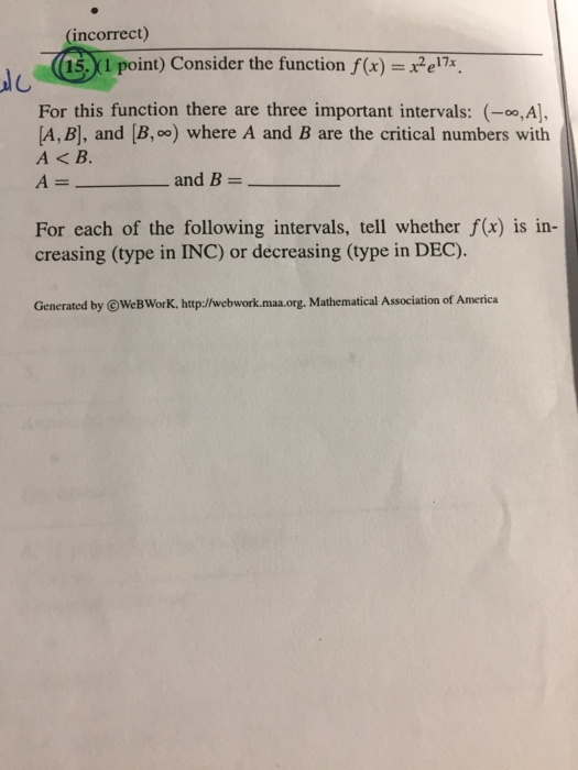Solved (incorrect) alc,- @u point) Consider the function f | Chegg.com