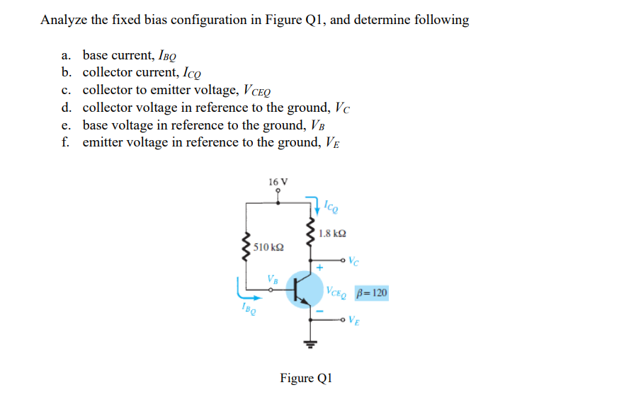 Solved Analyze the fixed bias configuration in Figure Q1, | Chegg.com