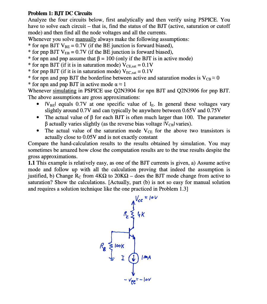 Solved . Problem 1: BJT DC Circuits Analyze the four | Chegg.com