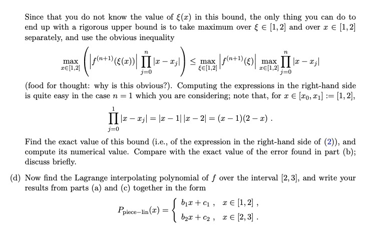 Solved Problem 1. (Error bounds in piecewise-linear Lagrange | Chegg.com