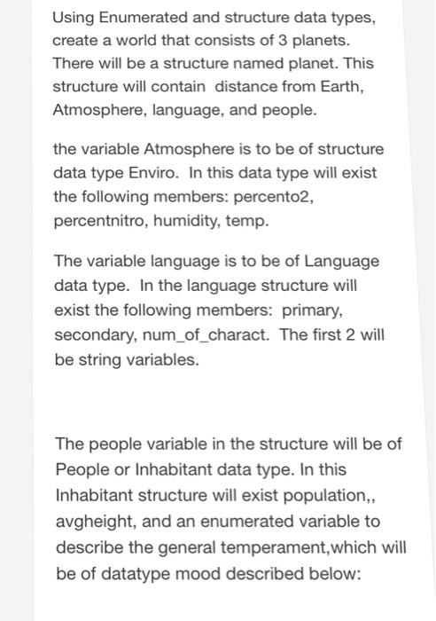 Solved Using Enumerated and structure data types, create a | Chegg.com
