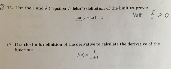 Solved 16. Use the e and δ ("epsilon / delta") definition of | Chegg.com